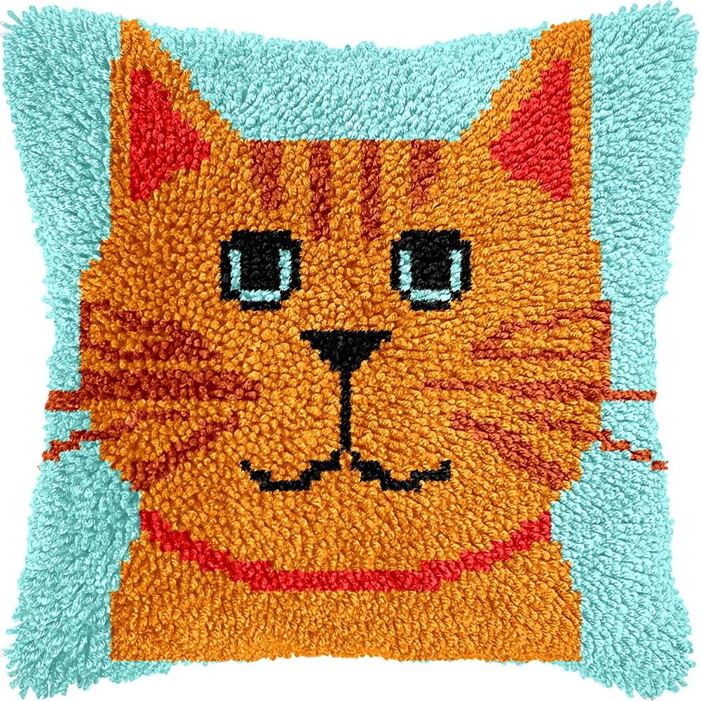 Cute Cat Face Latch Hook Pillow Cover Kits for DIY Handmade Throw ...