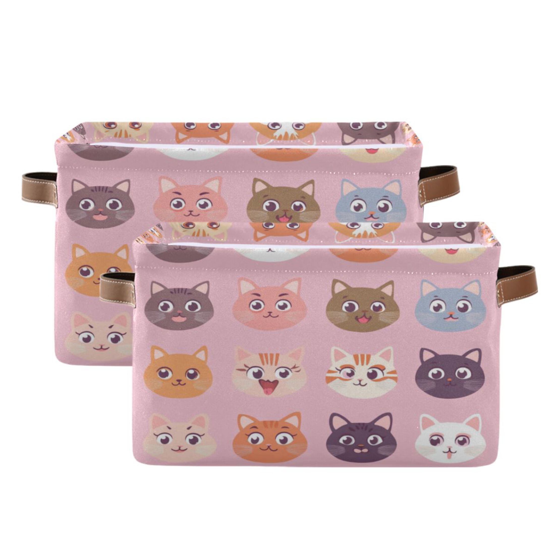 Cute Cat Face Pattern Foldable Storage Basket,Canvas Fabric Foldable ...