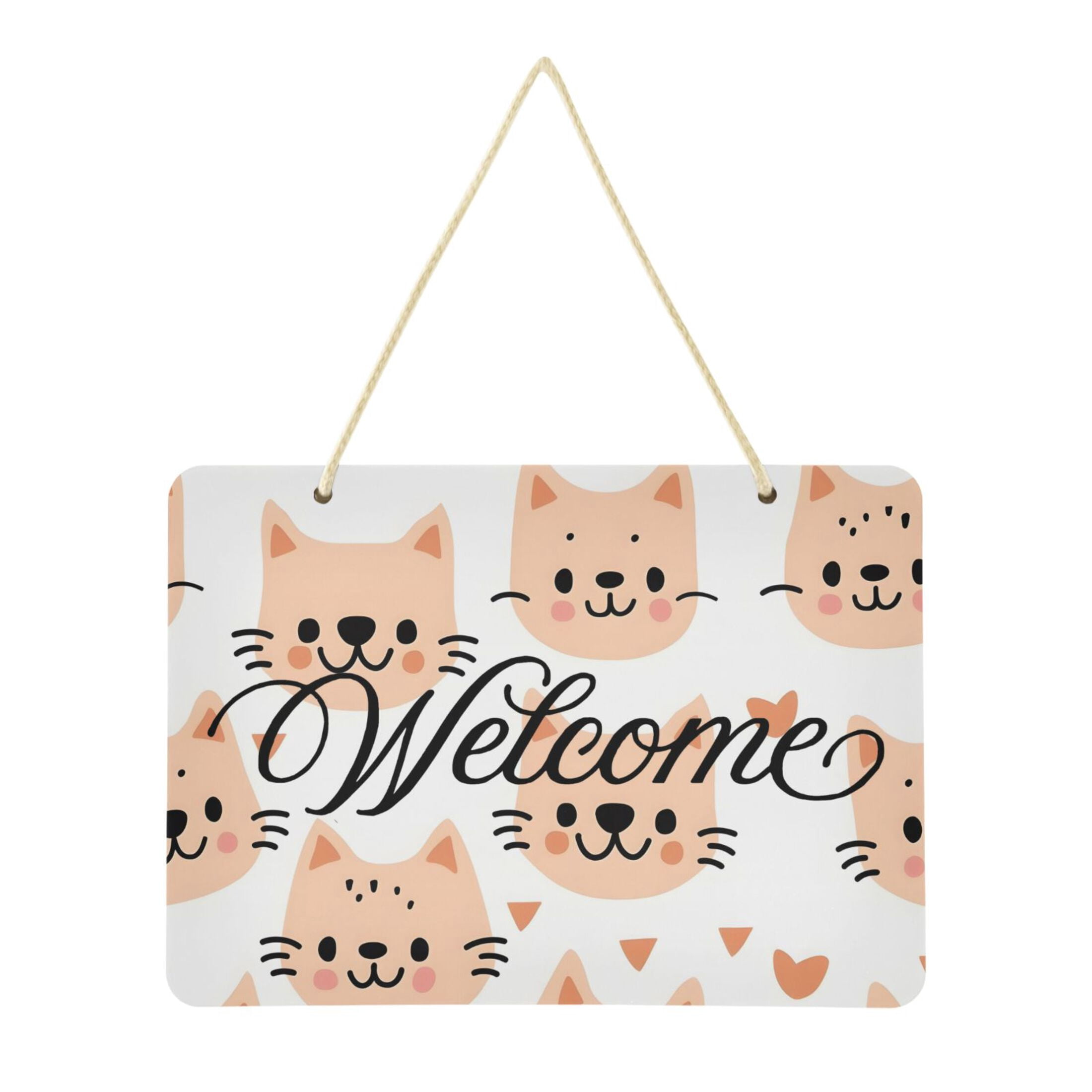 Cute Cat Face and Heart Welcome Sign Front Door PVC 14x10 inch Hanger ...