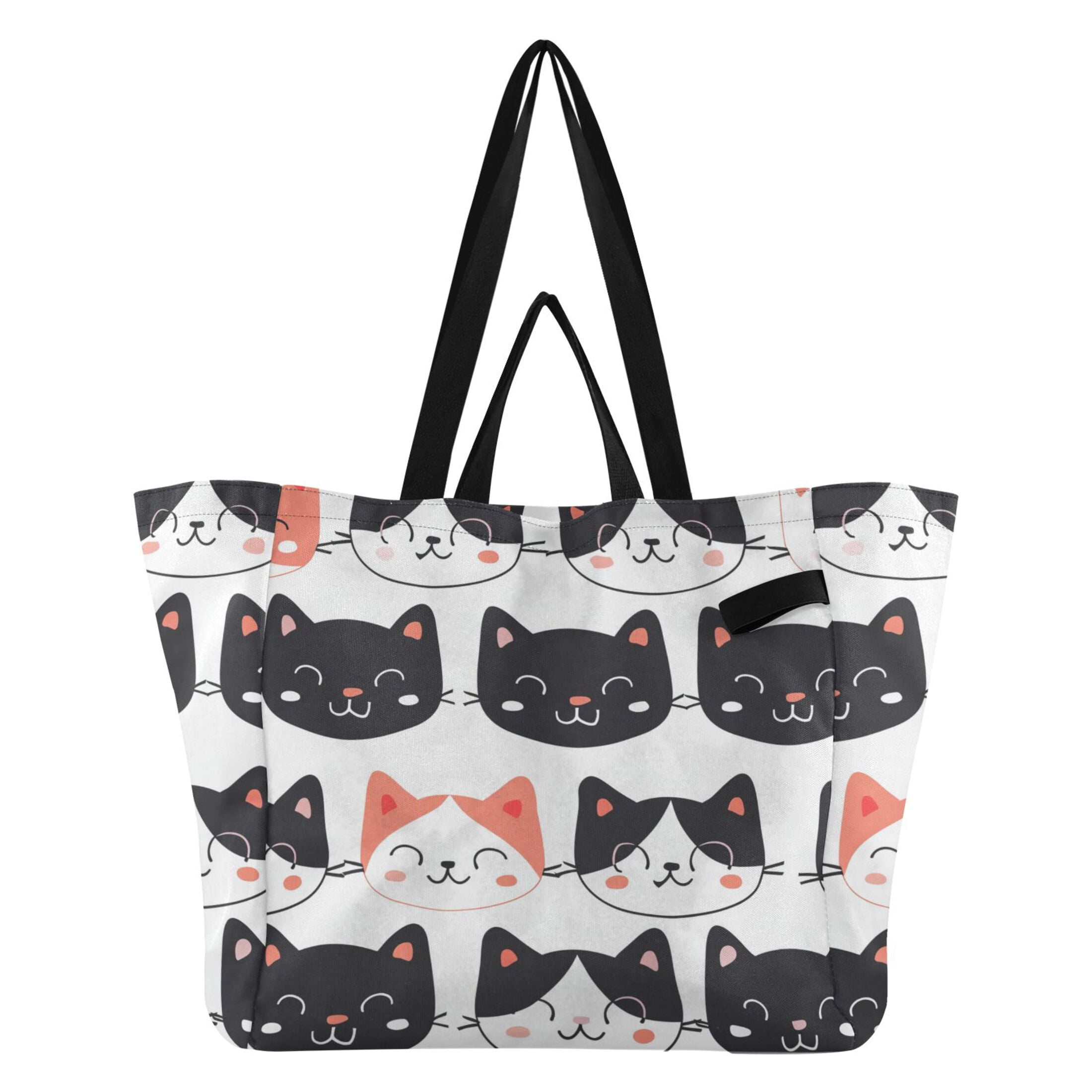 Cute Cat Faces Foldable Canvas Tote Bags Reusable Grocery Bags Laundry ...