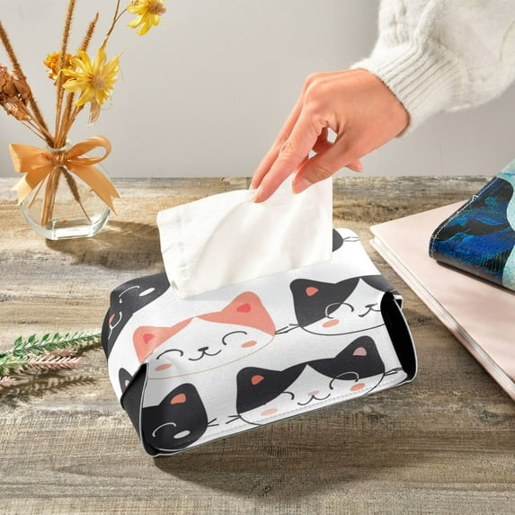 Cute Cat Faces Leather Tissue Box Cover Rectangle Tissue Holder ...
