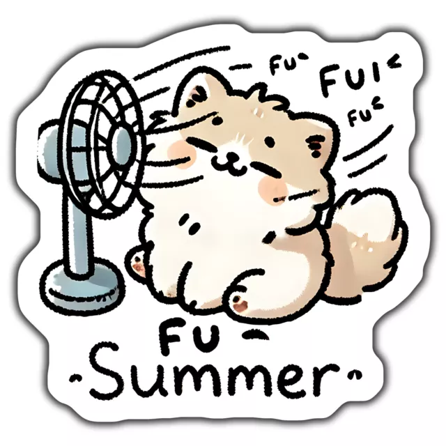 Cute Cat With Fan Sticker, Summer Sticker, Fu Summer Sticker, Kawaii ...