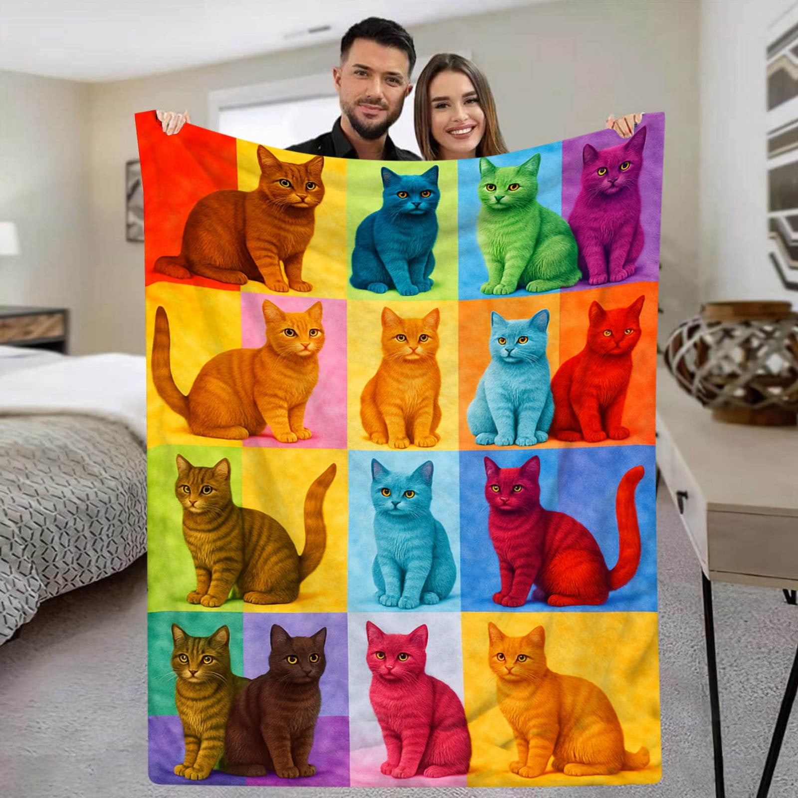 Cute Cat And Flannel Blanket Comfortable Animal Theme Blanket Suitable ...