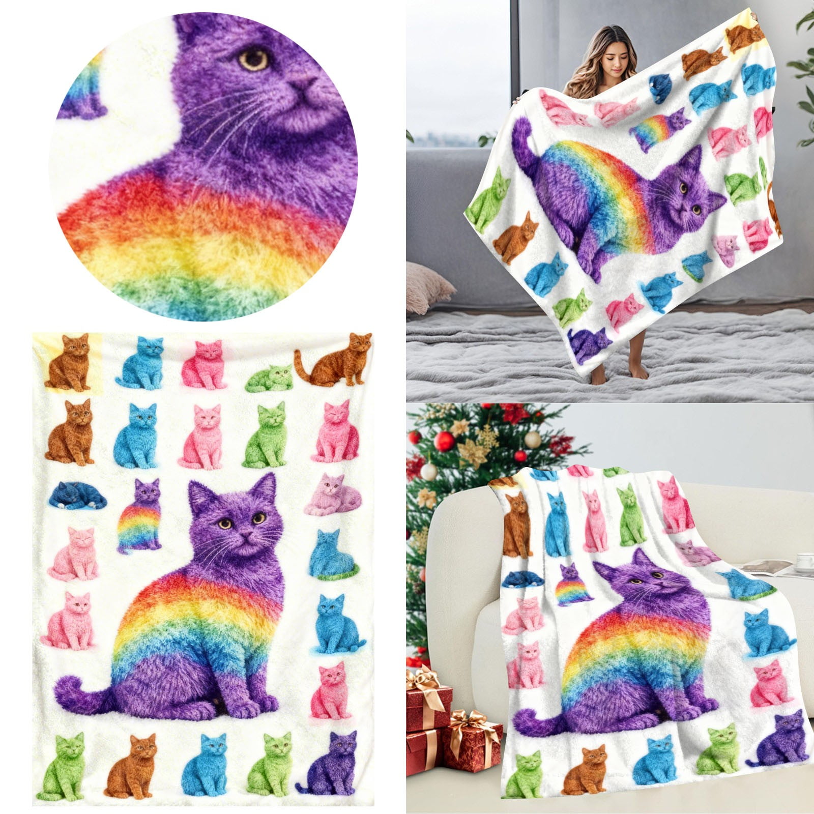 Cute Cat Flannel Blanket Cozy Animal Theme Comfortable Throw For Kids ...