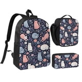 Cute Cat Floral Backpack Set 3pc Including Backpack, Lunch Bag and Pen ...