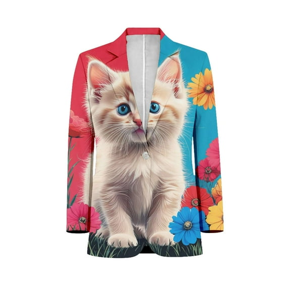 Cute Cat Floral Print Customized Men's Suits full man Shawl Collar ...