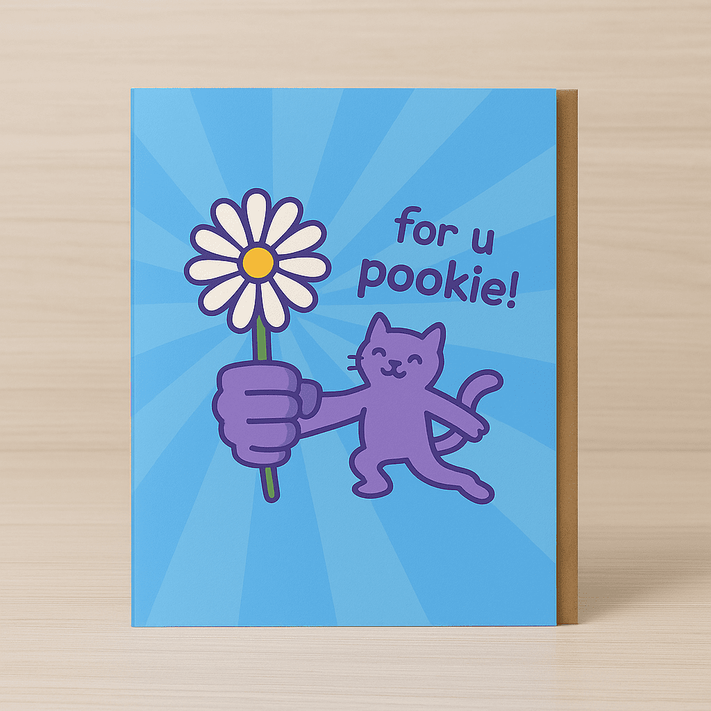 Cute Cat Flower Greeting Card – “For U Pookie!” – Perfect for Any ...