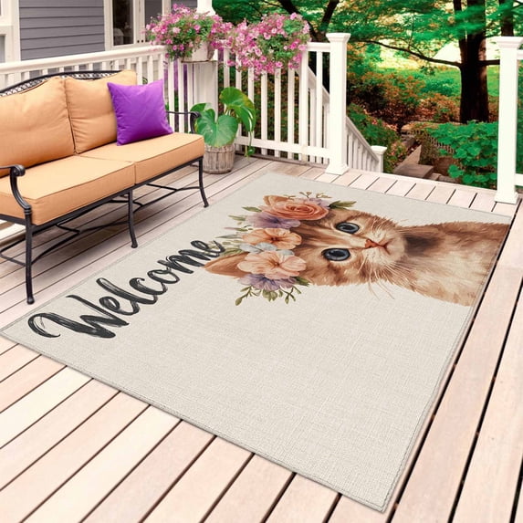 Cute Cat Flower Outdoor Rug 3x5 Ft, Non Slip Washable Area Rug ...