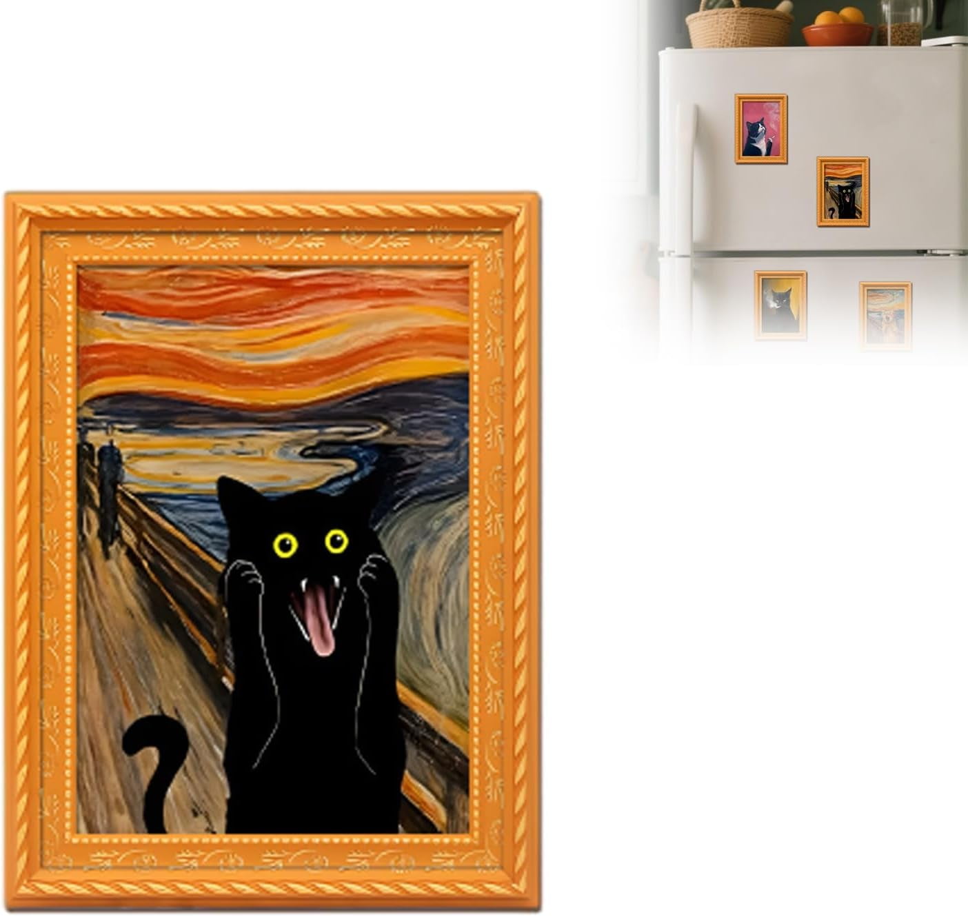 Cute Cat Fridge Magnets, Oil Painting Style Wooden Frame, Adorable Cat ...