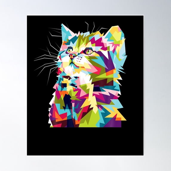 Cute Cat Geometric Cat Lover Poster Wall Art Modern Wall Decor For ...