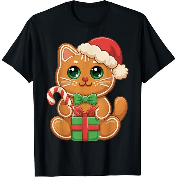 Cute Cat Gingerbread Man Christmas Funny Holiday Men Women T-Shirt ...