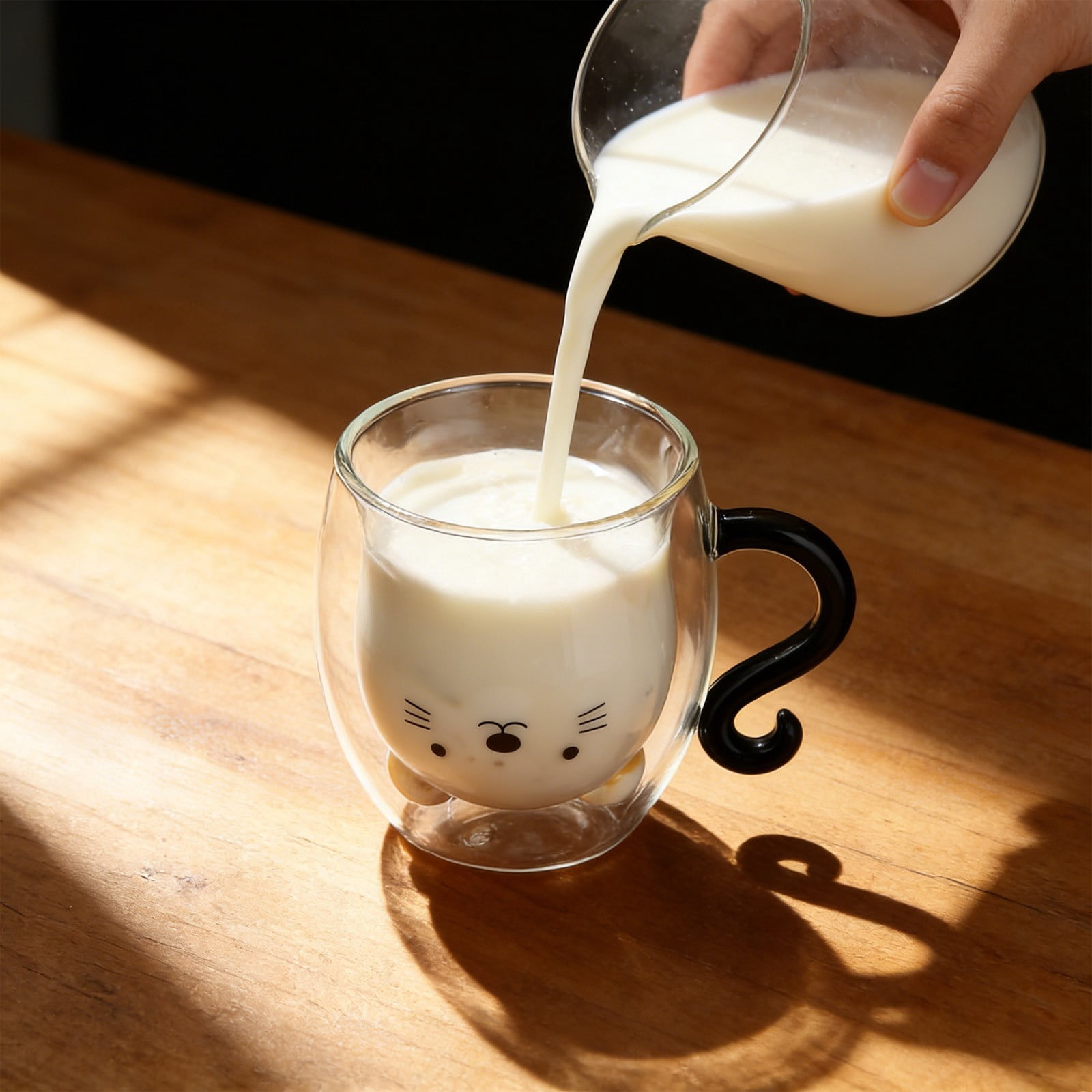 Cute Cat Glass Coffee Mug with Handle, Double Wall Insulated ...