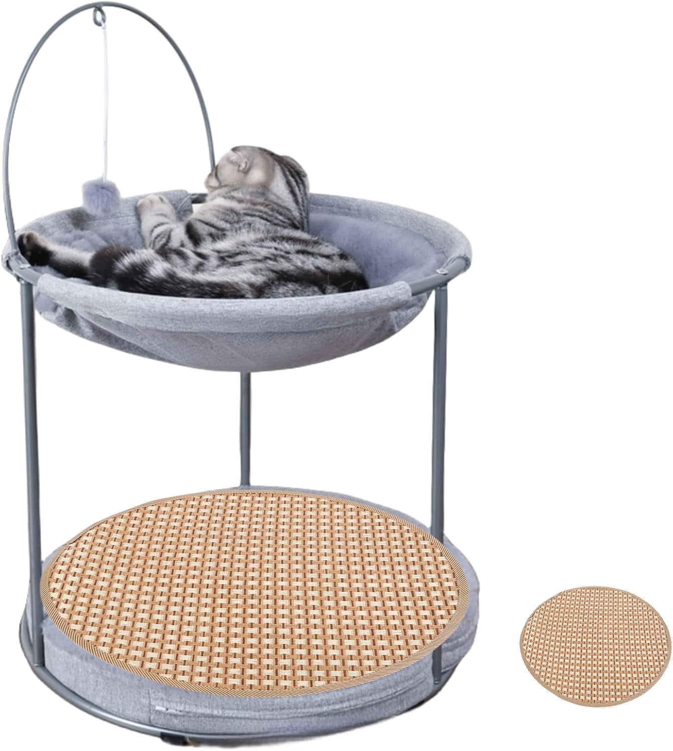 Cute Cat Hammock Bed Double Layer Free-Standing Pet Perch Easy Assembly ...
