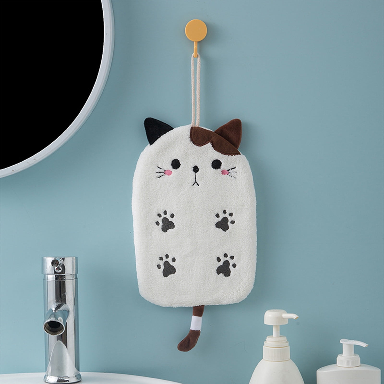 Cute Cat Hand Towels - with Hanging Loop, Microfiber Coral Fleece ...