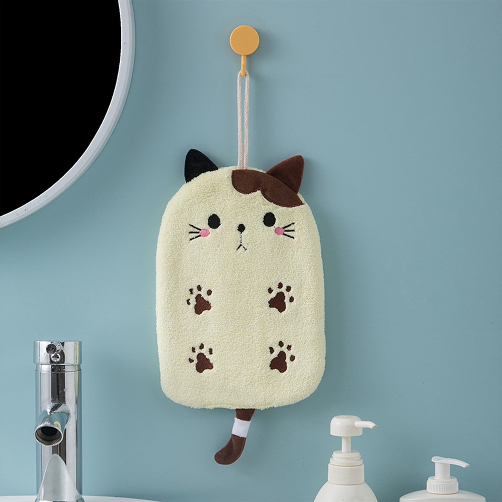 Cute Cat Hand Towels - with Hanging Loop, Microfiber Coral Fleece ...