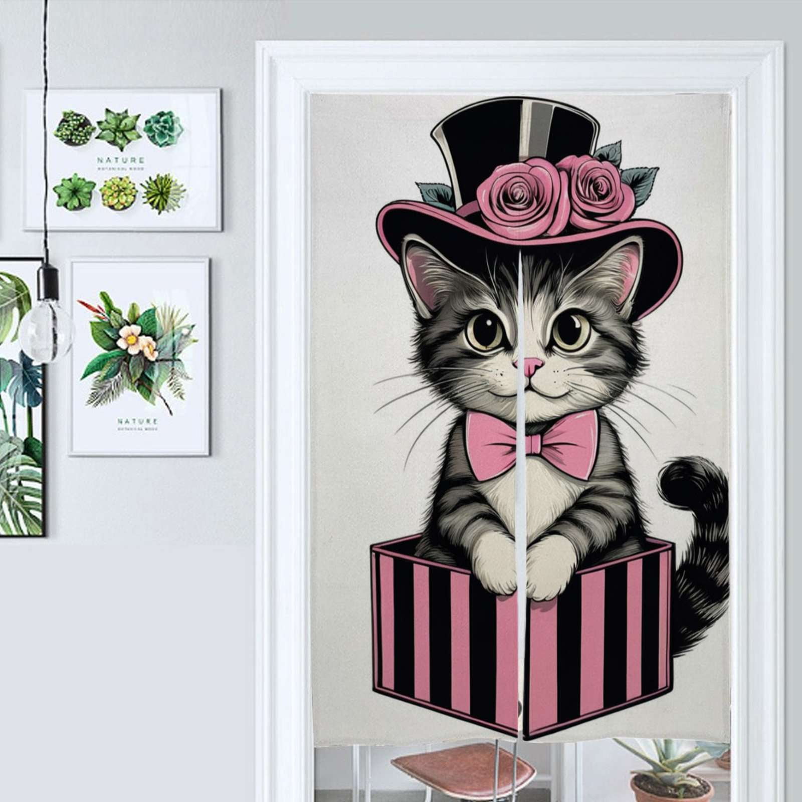 Cute Cat Hat Box Door Curtain Nordic Living Room DoorCurtain Porch ...