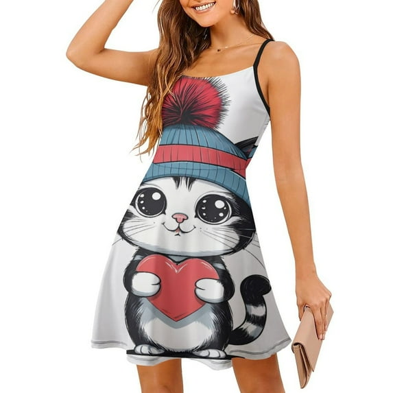 Cute Cat Heart Winter Hat Summer Dresses For Women A-line Dress ...