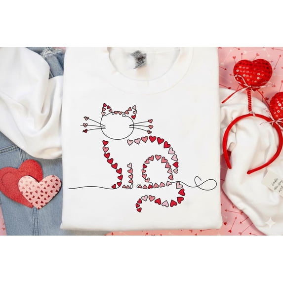 Cute Cat Hearts Valentine Day Sweatshirt, Women Cat Lover Valentines ...
