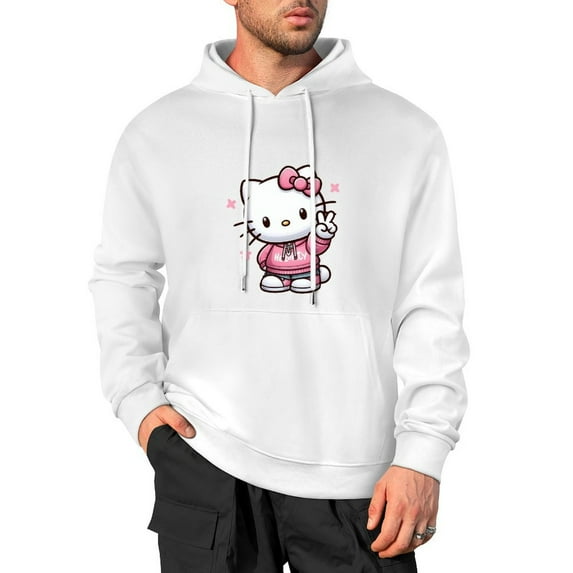 Cute Cat Hello Kitty Cotton Hoodie,Unisex Adult Fashion Hooded Sweater, Hat Rope, Sports ...