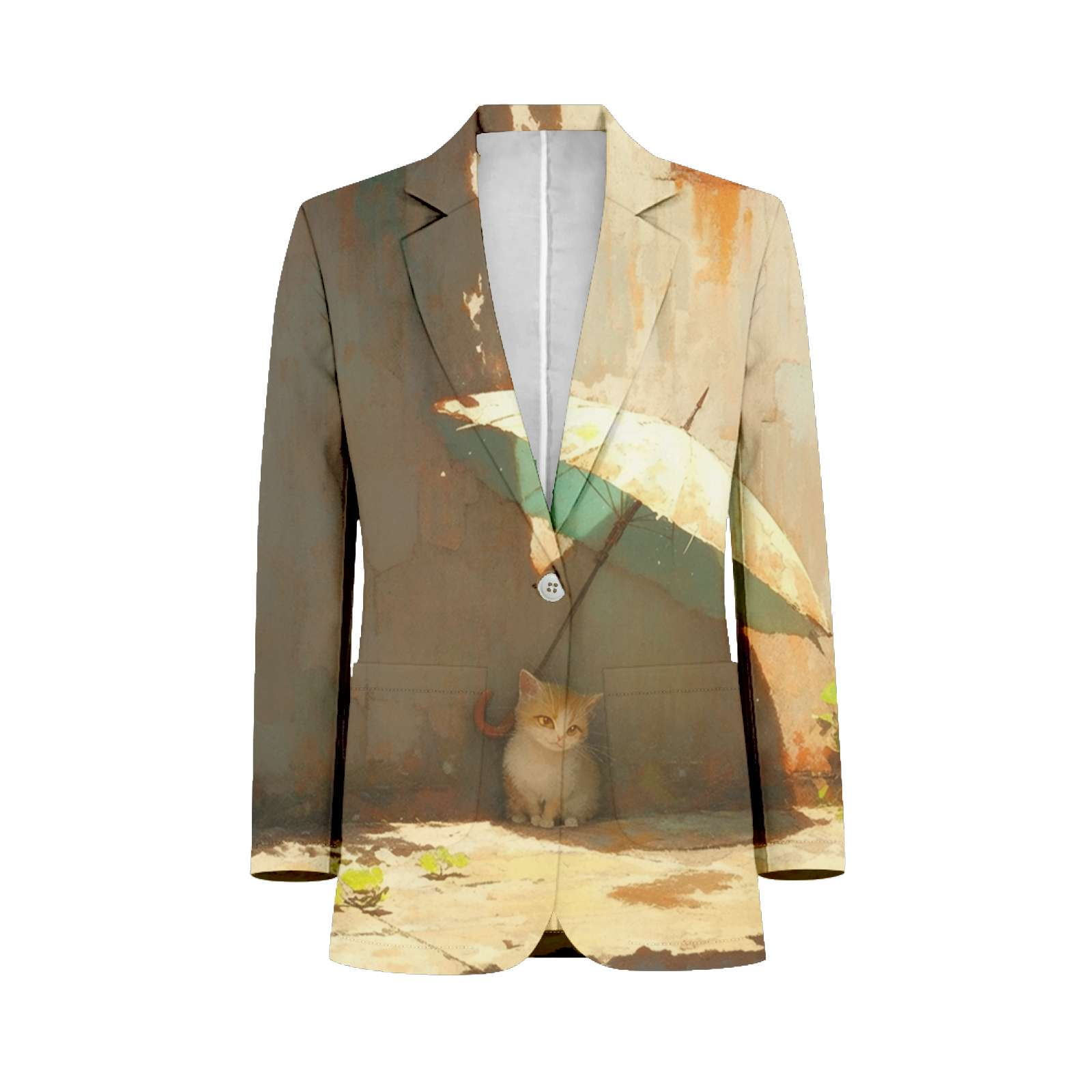 Cute Cat Hiding Under Umbrella Men Blazers Slim Clothing Summer Jacket ...