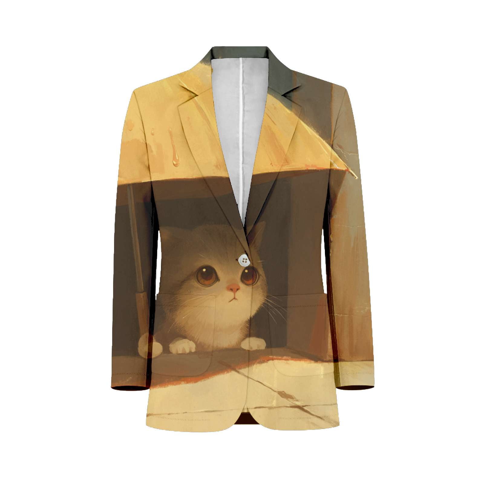 Cute Cat Hiding Under Umbrella Men Blazers Slim Clothing Summer Jacket ...