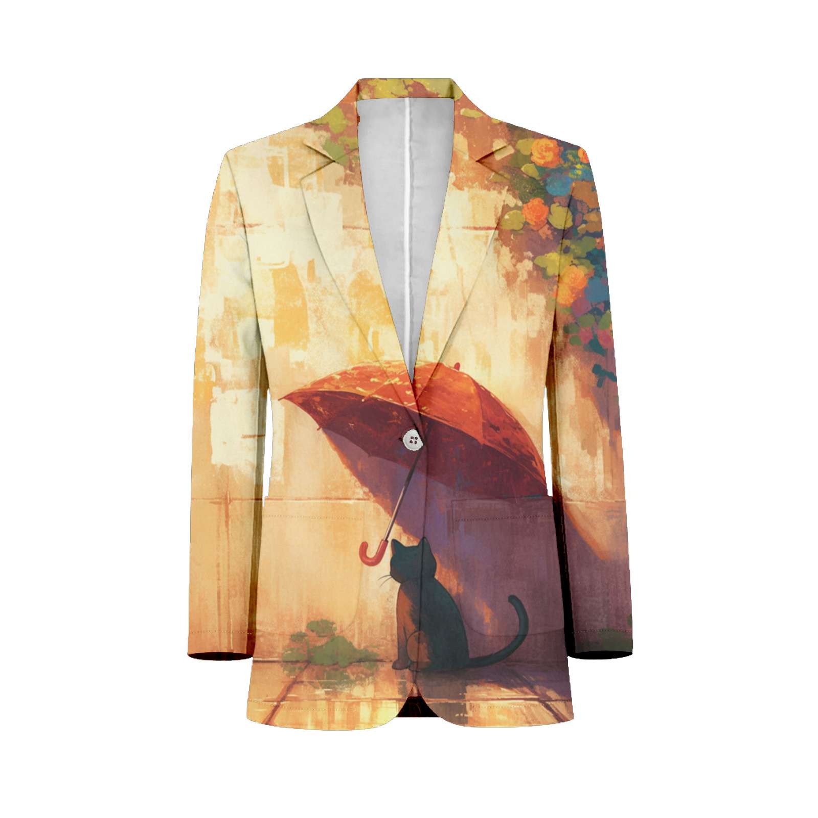 Cute Cat Hiding Under Umbrella Men's Suit Blazer Casual Party Wear Slim ...