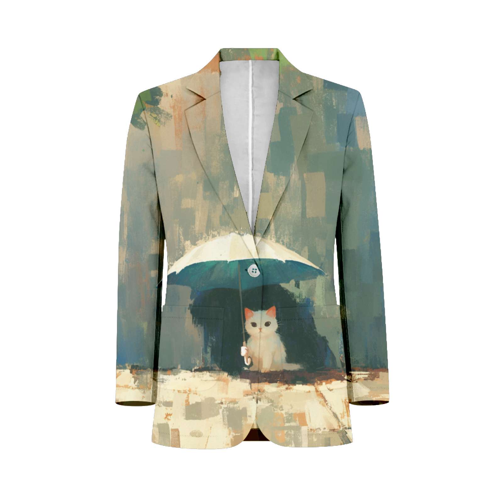 Cute Cat Hiding Under Umbrella Men's Suit Blazer Casual Party Wear Slim ...