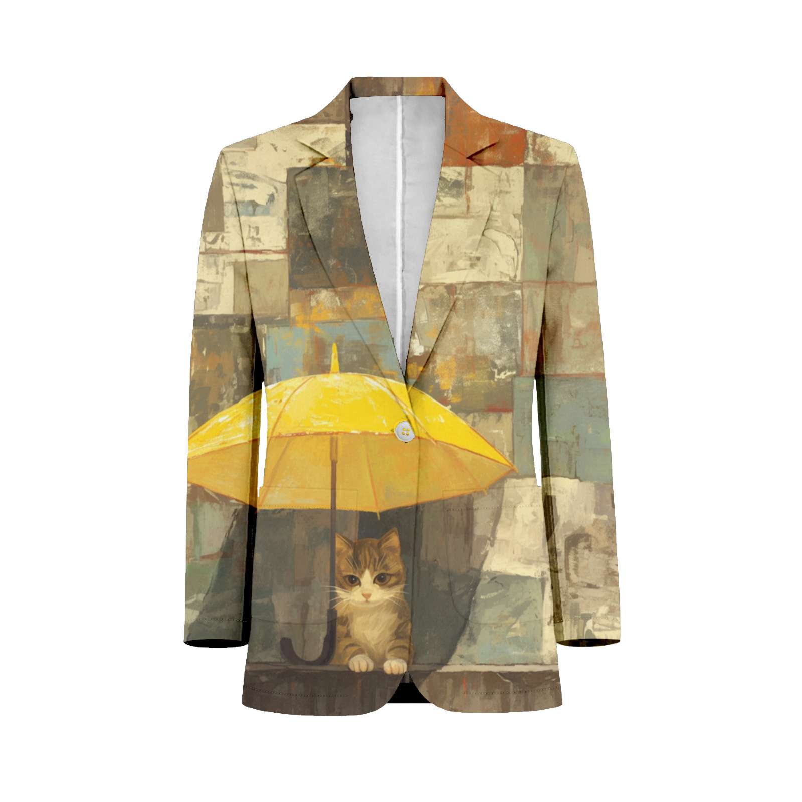 Cute Cat Hiding Under Umbrella Mens Suits Shawl Collar Slim Fit Suit ...