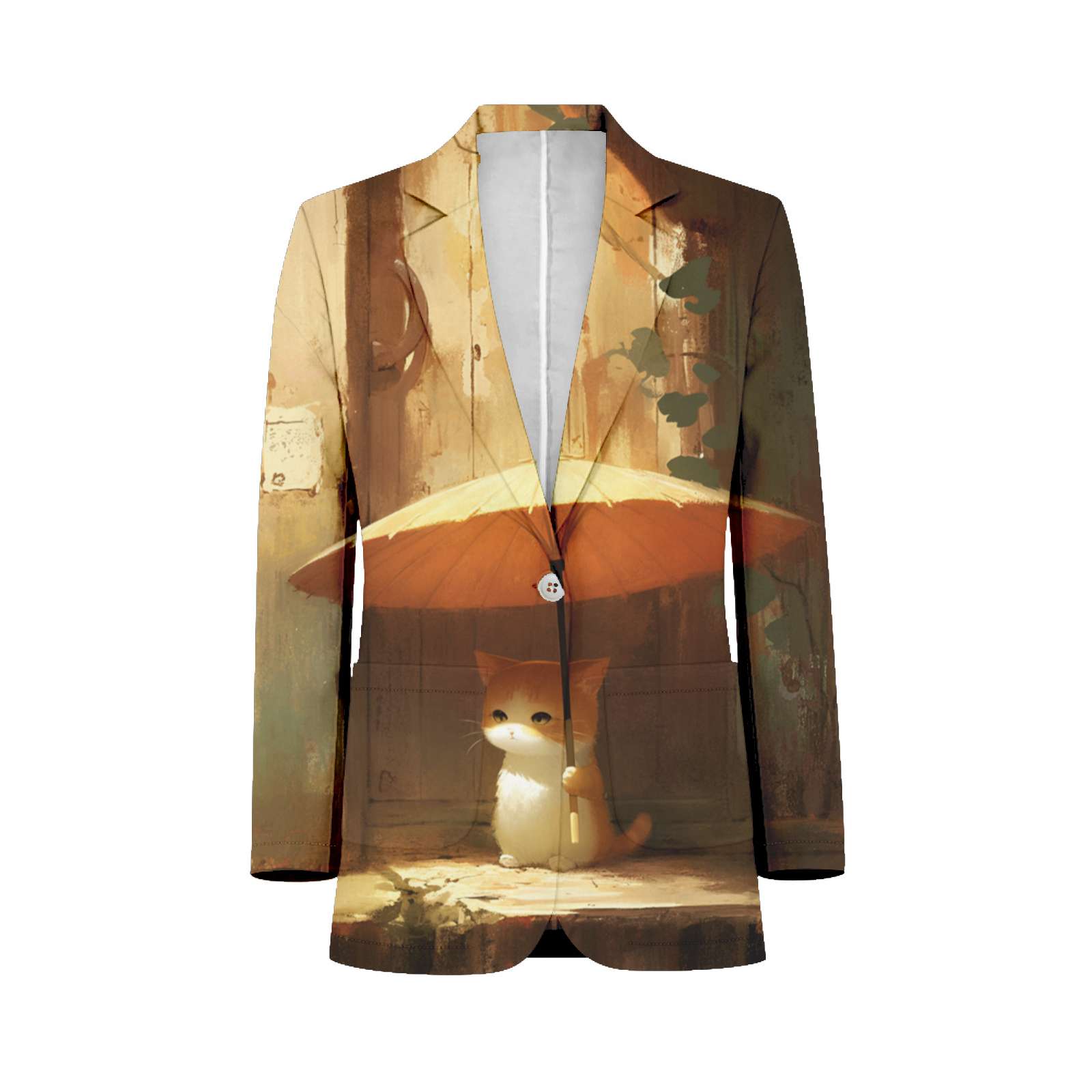Cute Cat Hiding Under Umbrella Mens Suits Shawl Collar Slim Fit Suit ...
