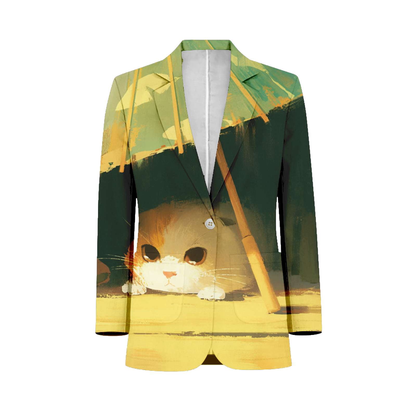 Cute Cat Hiding Under Umbrella Mens Suits Shawl Collar Slim Fit Suit ...