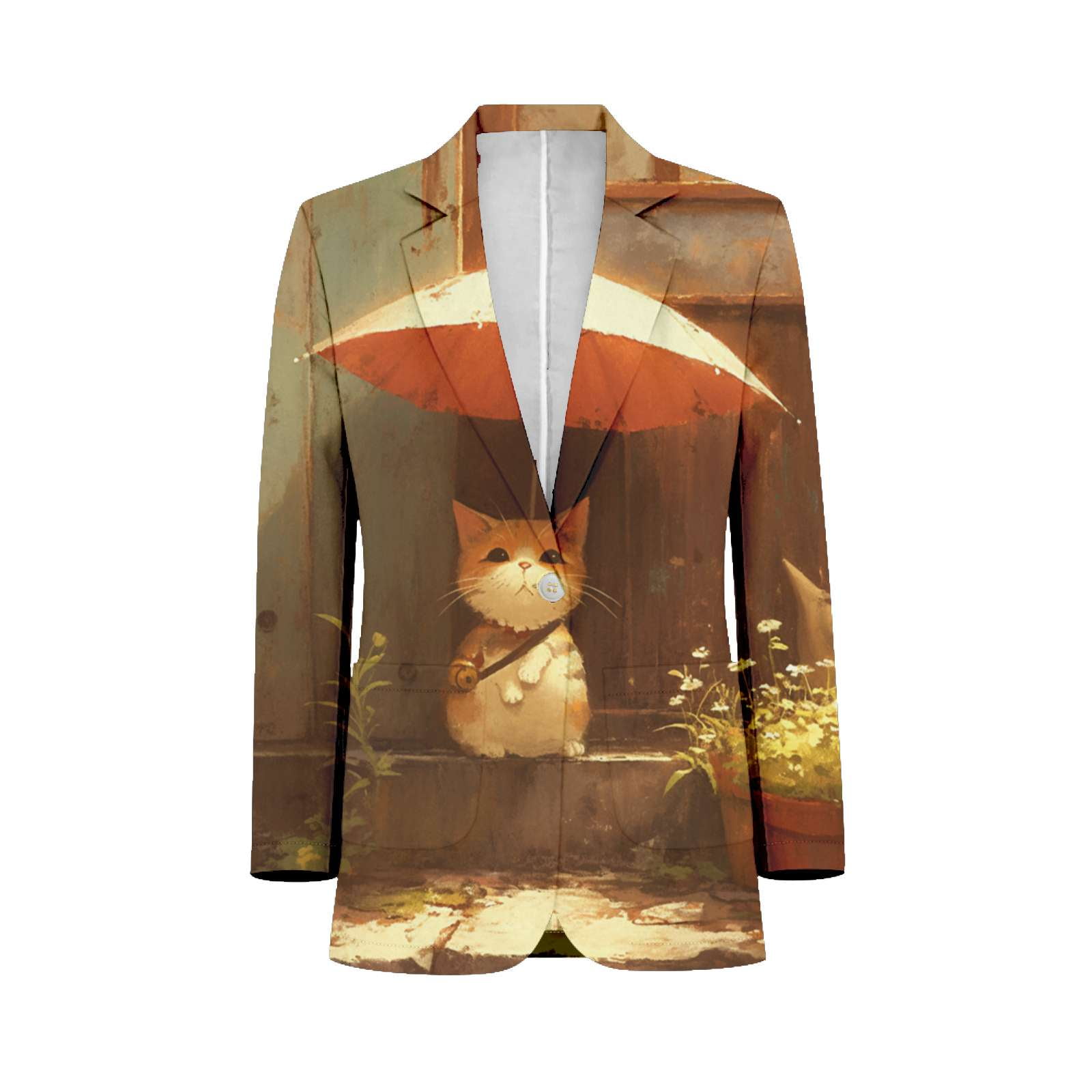 Cute Cat Hiding Under Umbrella Mens Suits Shawl Collar Slim Fit Suit ...