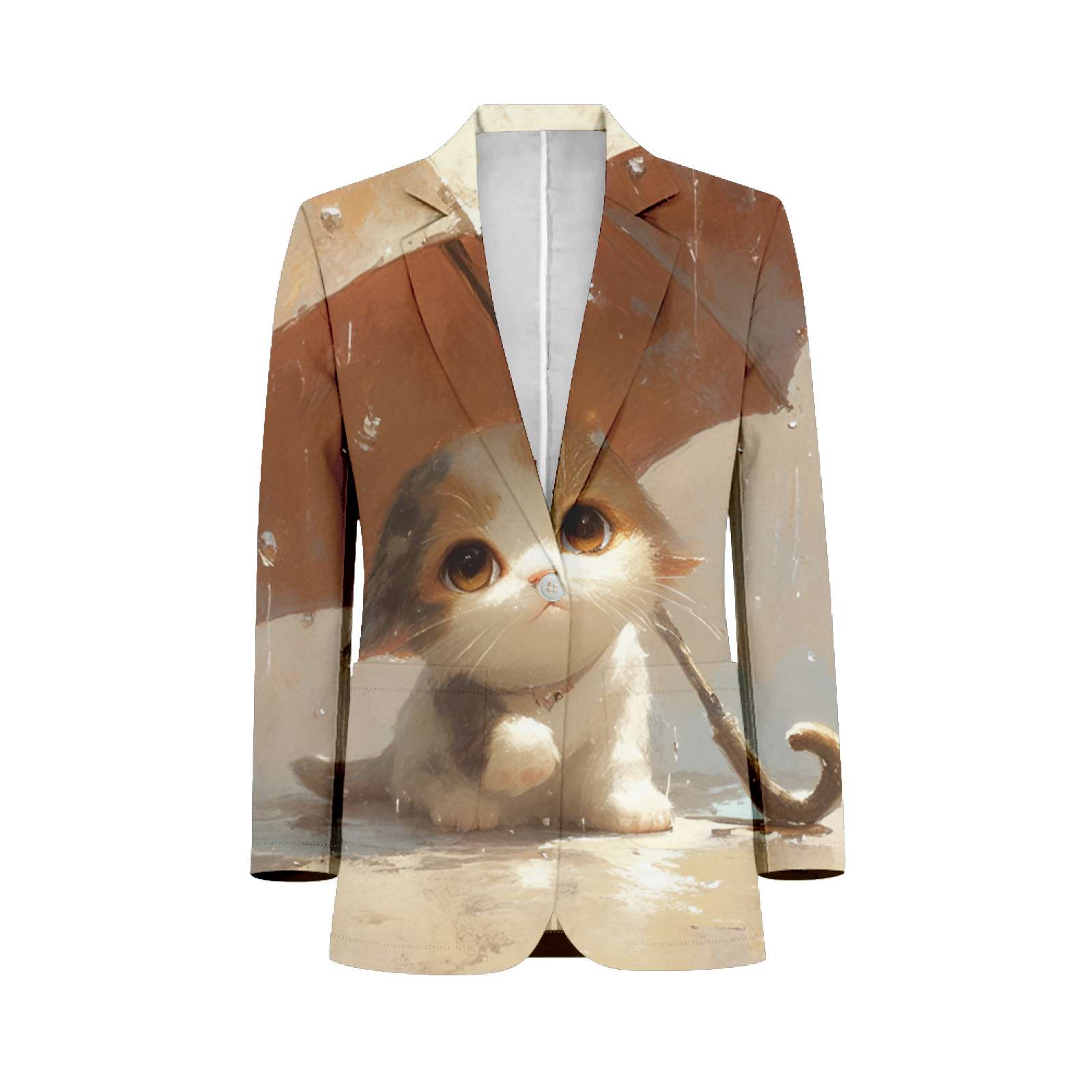 Cute Cat Hiding Under Umbrella Mens Suits Shawl Collar Slim Fit Suit ...