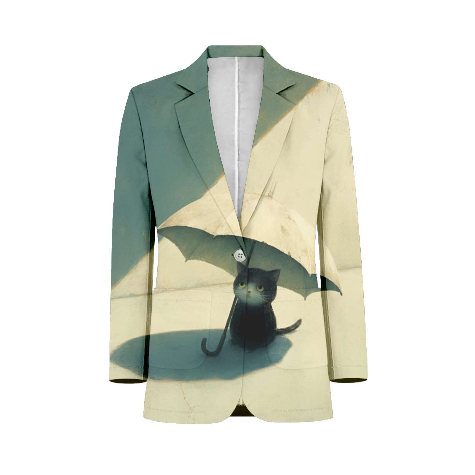 Cute Cat Hiding Under Umbrella Mens Suits Shawl Collar Slim Fit Suit ...