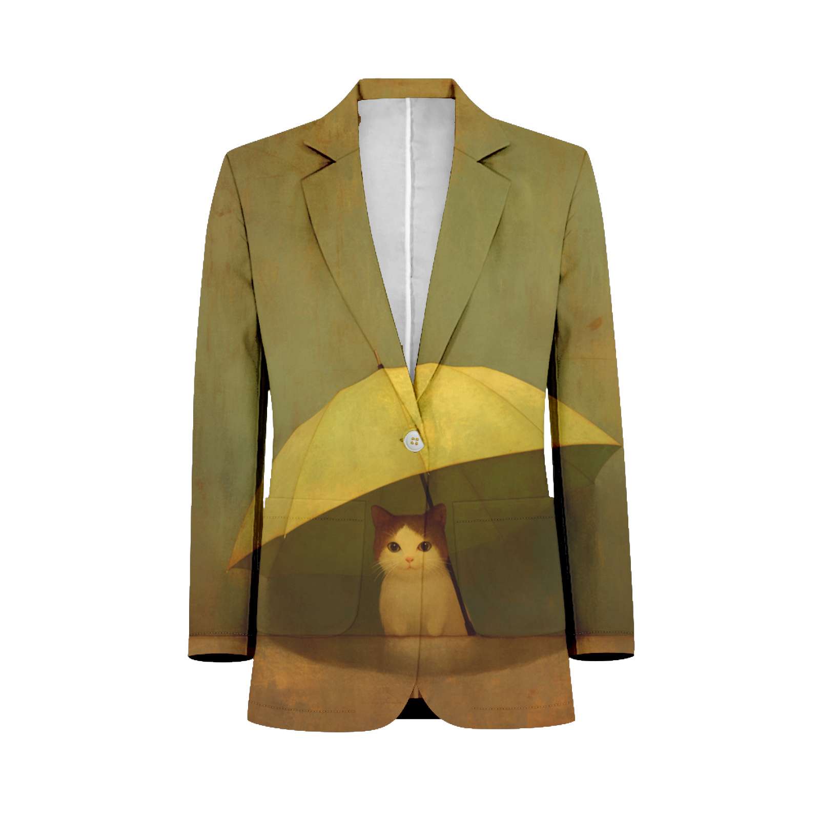 Cute Cat Hiding Under Umbrella Mens Suits Shawl Collar Slim Fit Suit ...