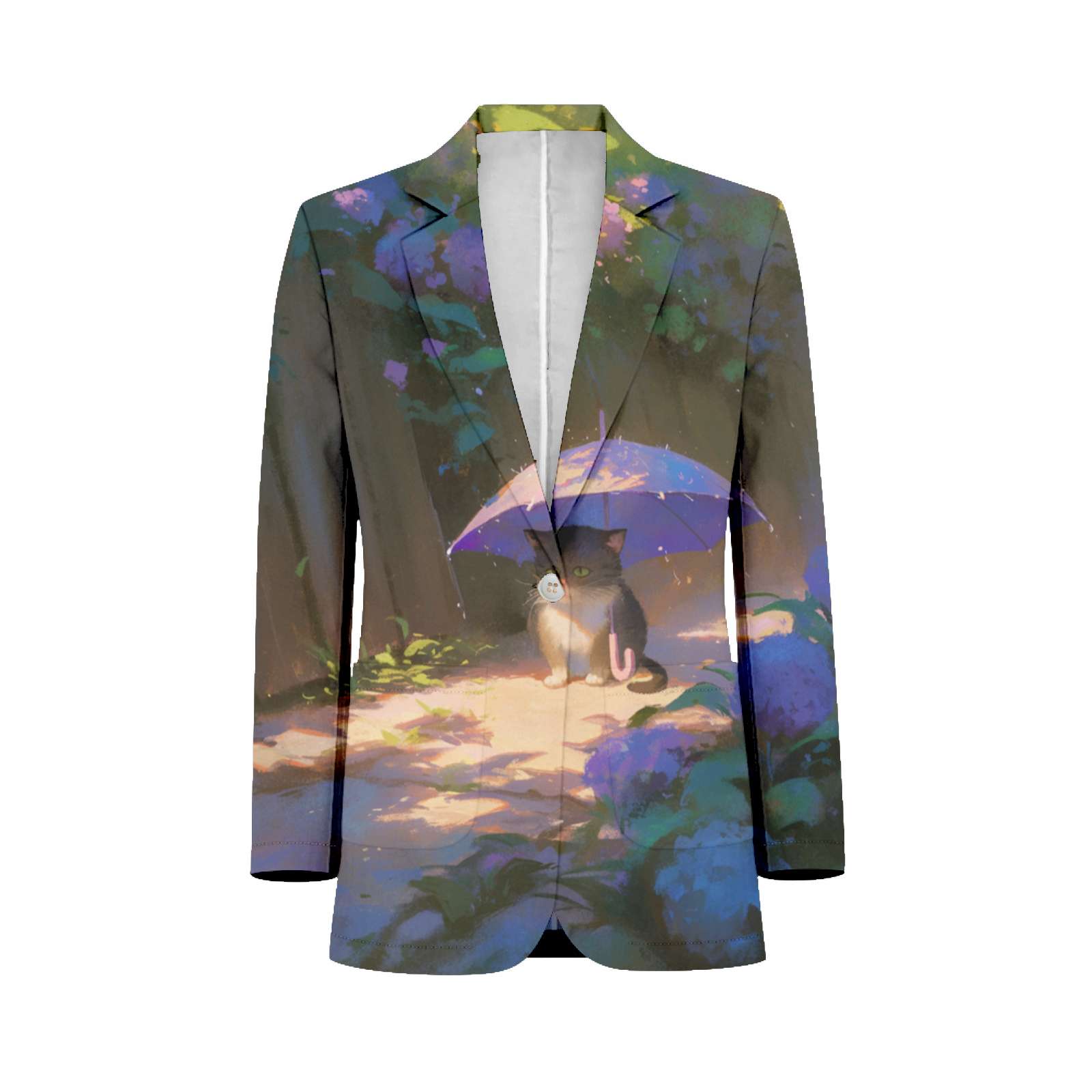 Cute Cat Hiding Under Umbrella Mens Suits Shawl Collar Slim Fit Suit ...