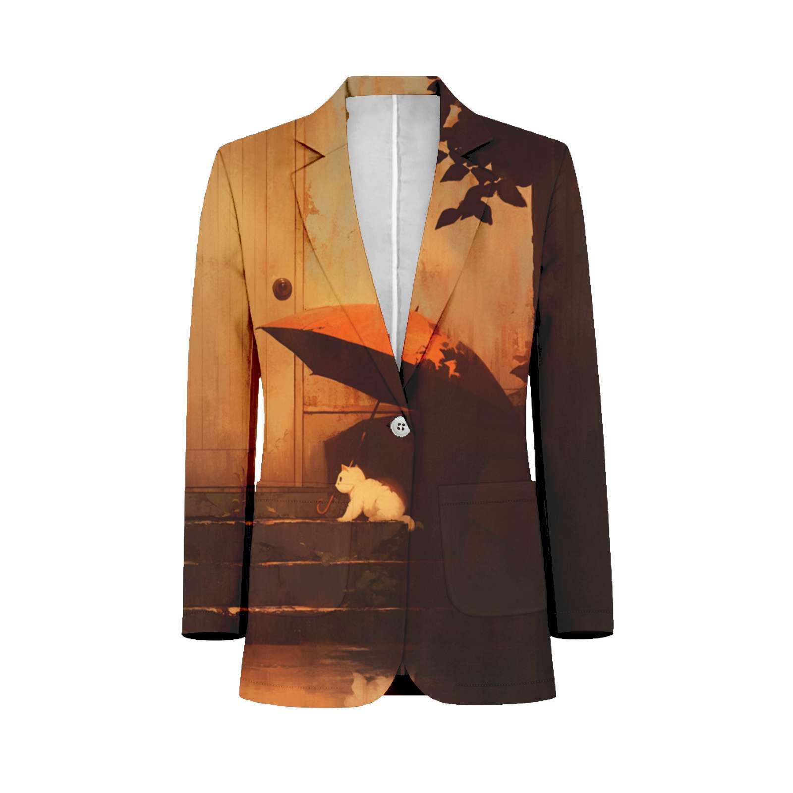 Cute Cat Hiding Under Umbrella Mens Suits Shawl Collar Slim Fit Suit ...