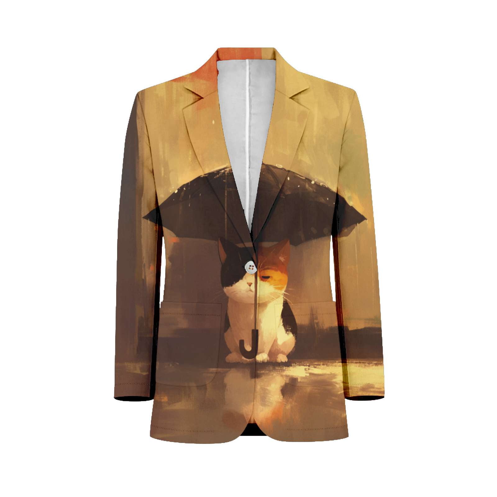 Cute Cat Hiding Under Umbrella Mens Suits Shawl Collar Slim Fit Suit ...