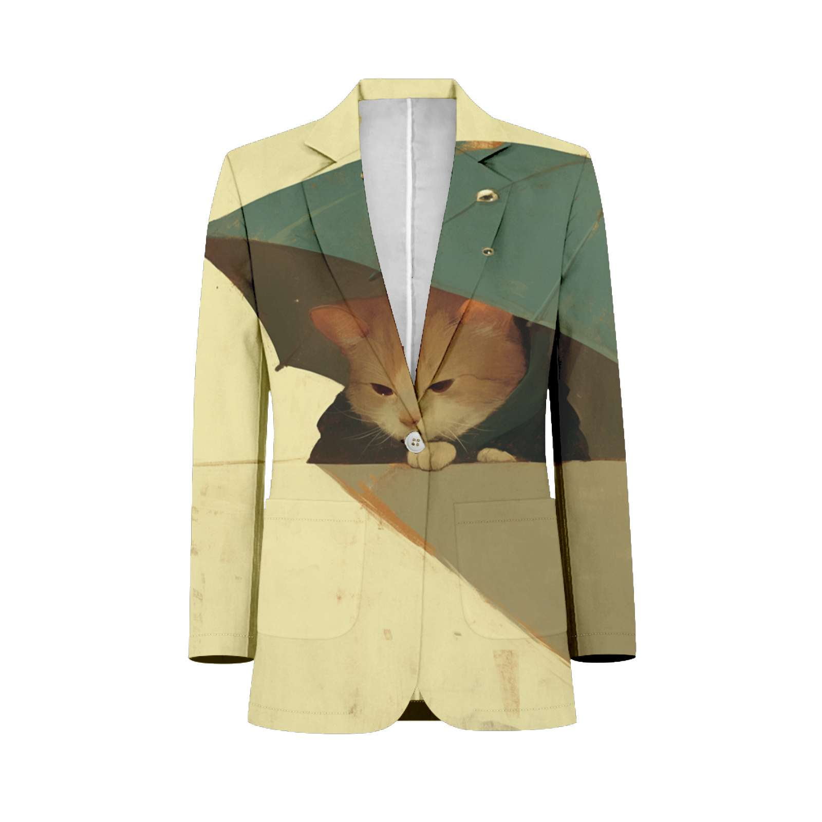 Cute Cat Hiding Under Umbrella Mens Suits Shawl Collar Slim Fit Suit ...