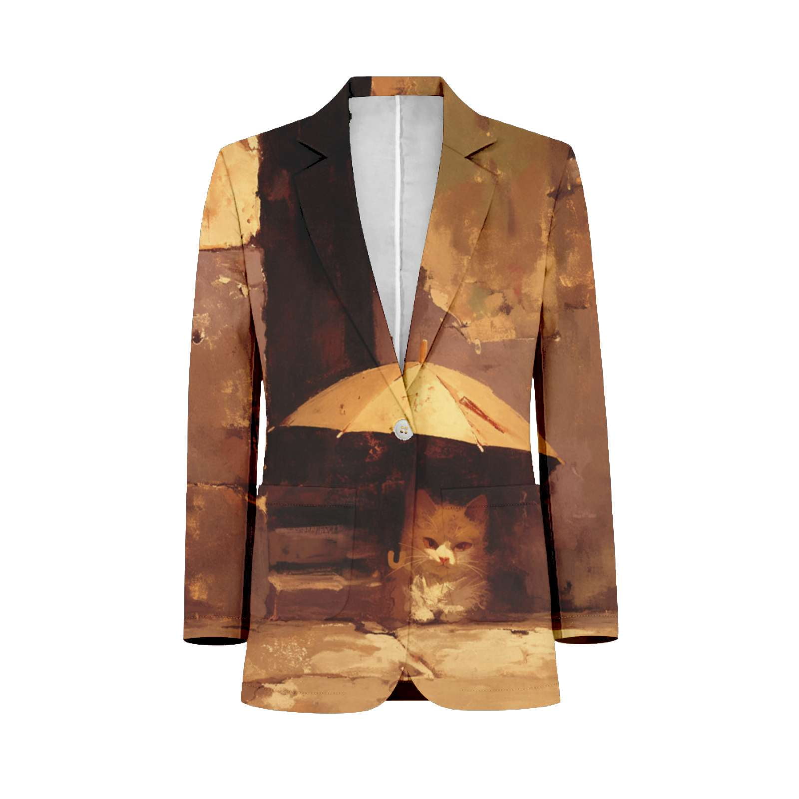 Cute Cat Hiding Under Umbrella Mens Suits Shawl Collar Slim Fit Suit ...
