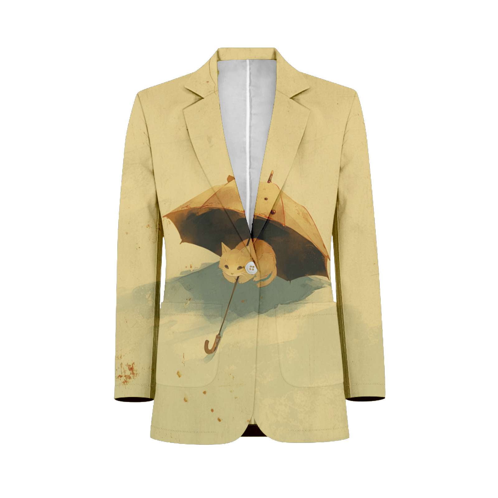 Cute Cat Hiding Under Umbrella Mens Suits Shawl Collar Slim Fit Suit ...