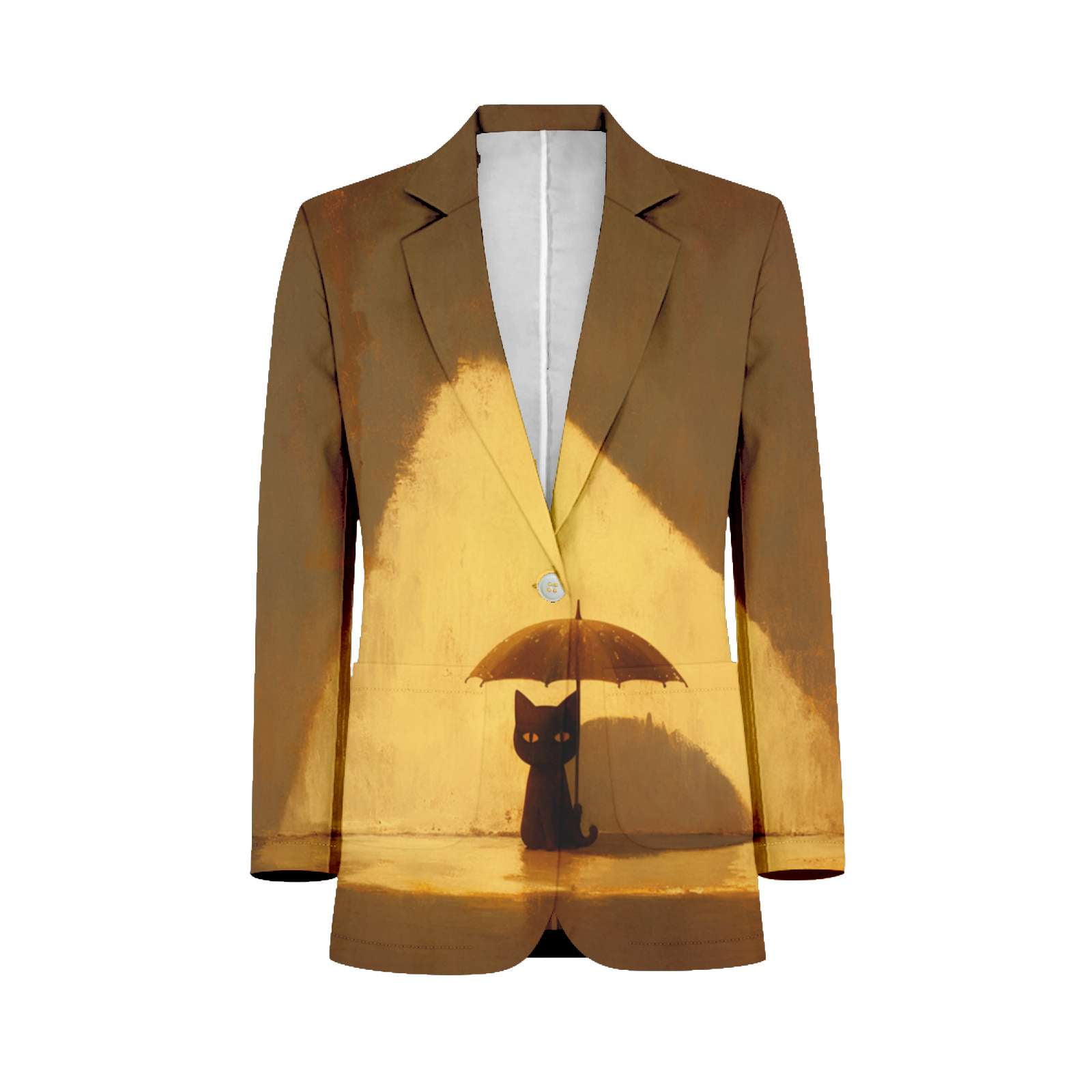 Cute Cat Hiding Under Umbrella Mens Suits Shawl Collar Slim Fit Suit ...