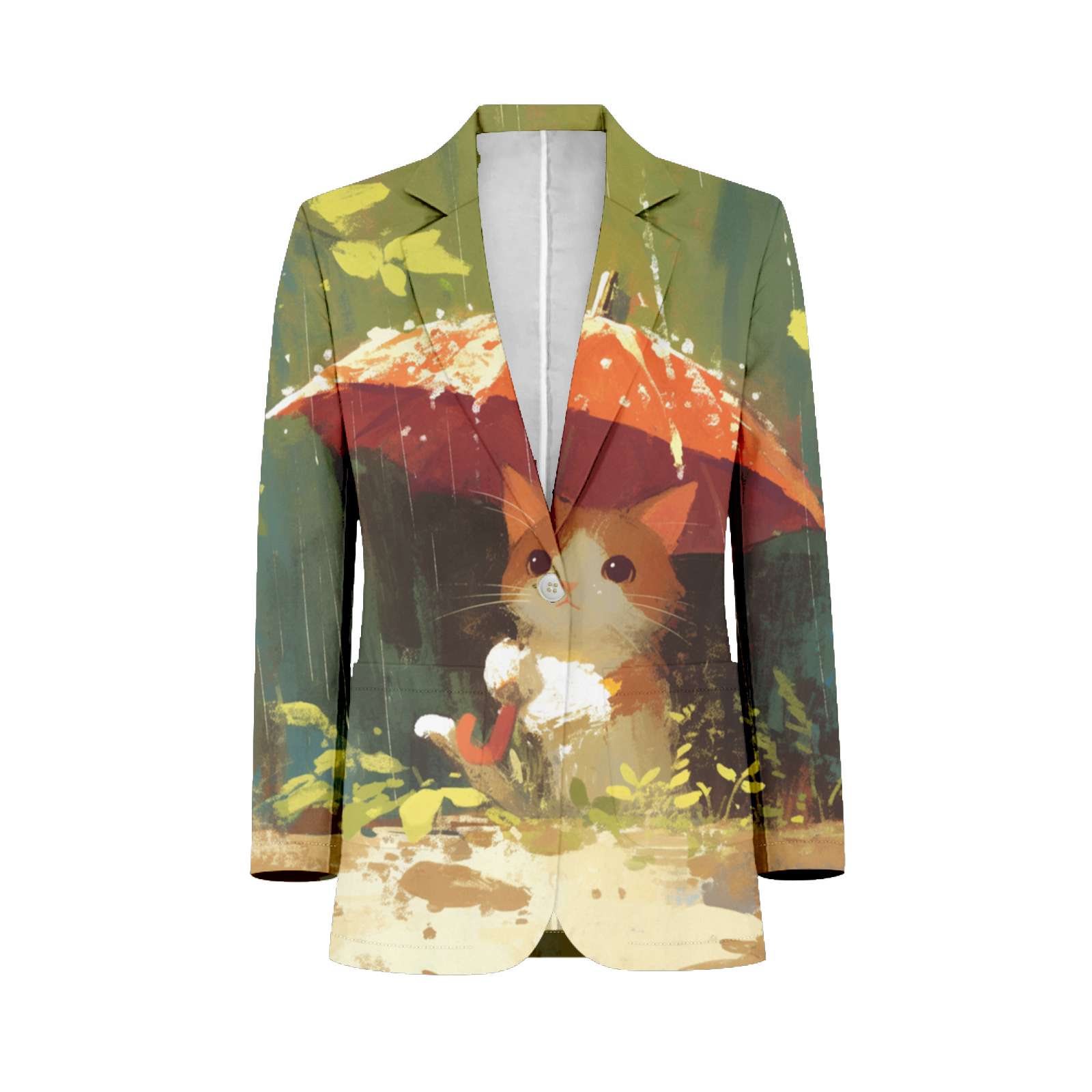 Cute Cat Hiding Under Umbrella Mens Suits Shawl Collar Slim Fit Suit ...