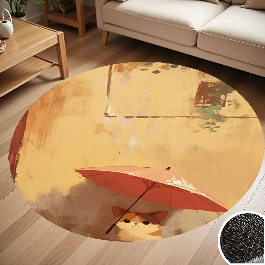 Cute Cat Hiding Under Umbrella Round Carpet Living Room Bedroom Home ...
