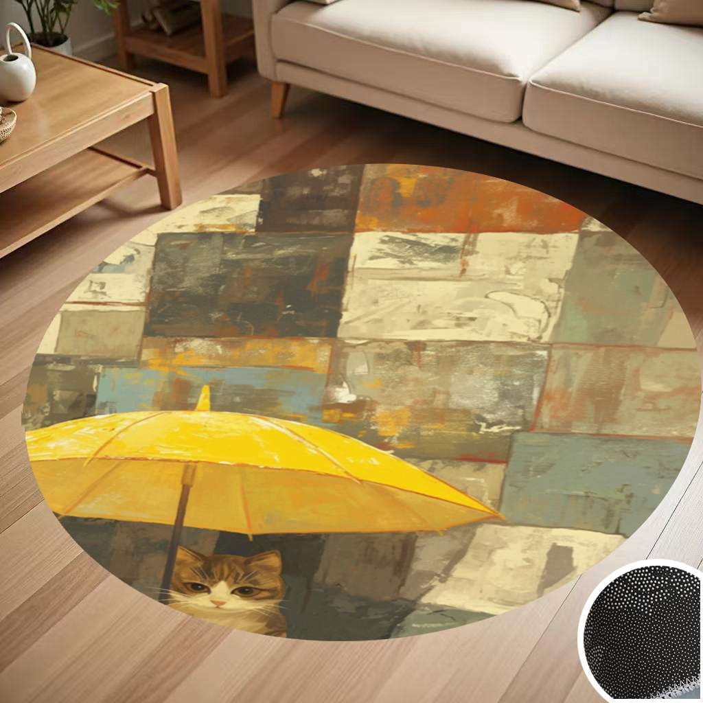 Cute Cat Hiding Under Umbrella Round Carpet Living Room Bedroom Home ...