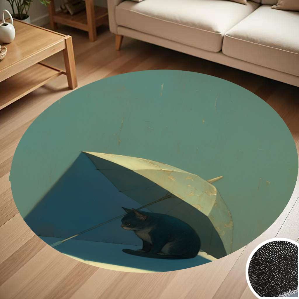 Cute Cat Hiding Under Umbrella Round Carpet Living Room Bedroom Home ...
