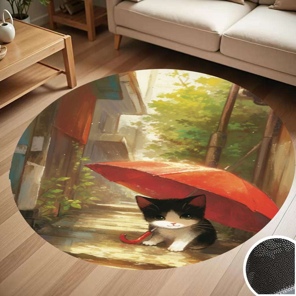 Cute Cat Hiding Under Umbrella Round Carpet Living Room Bedroom Home ...