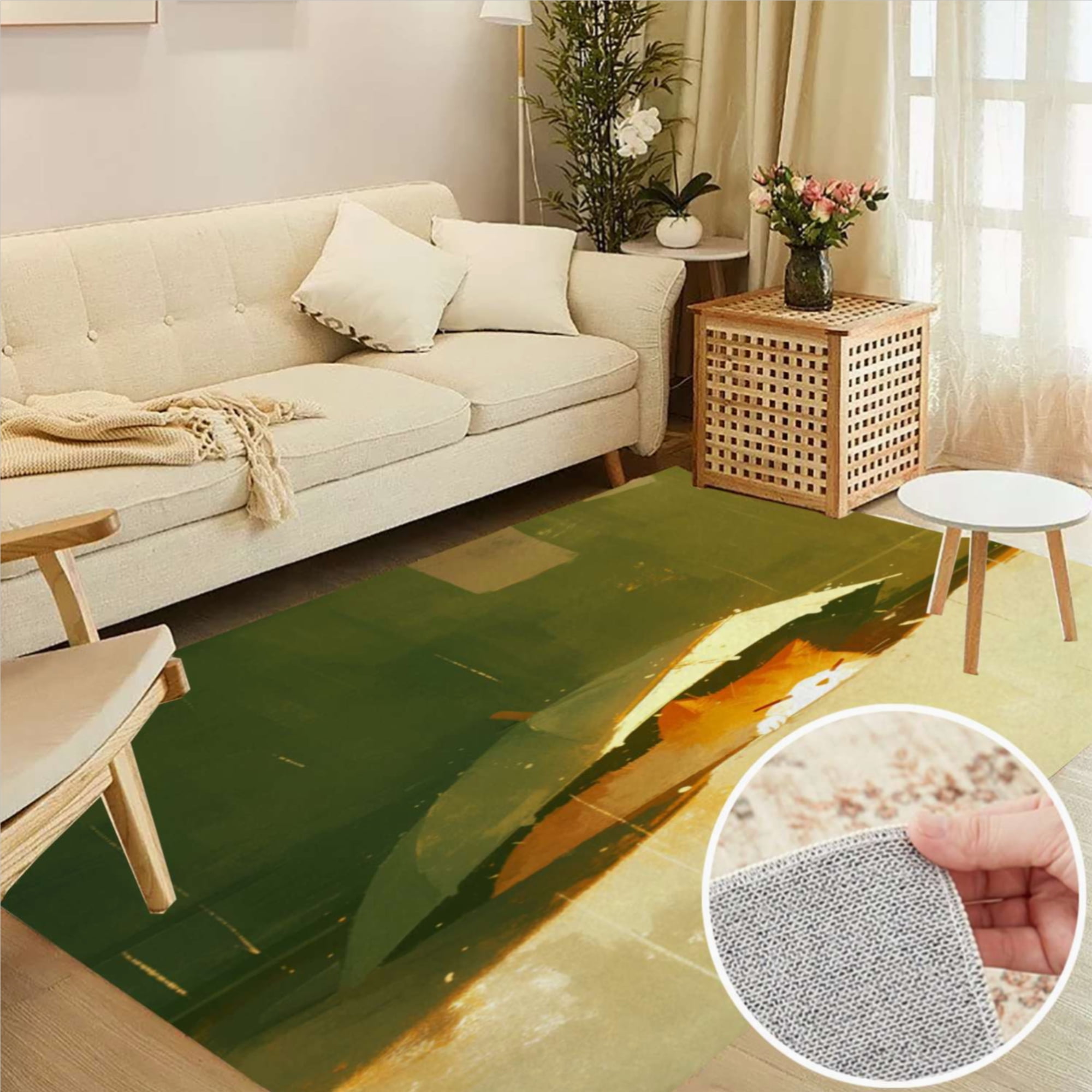 Cute Cat Hiding Under Umbrella Soft Large Area Rugs Washable Rug With ...