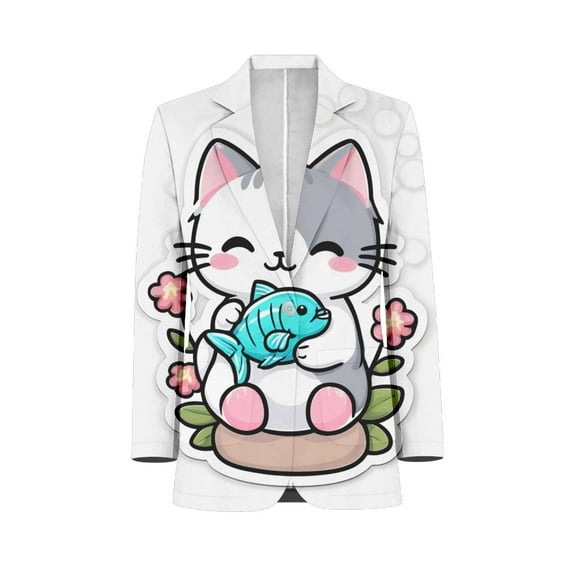 Cute Cat Holding Fish Mens Suits Shawl Collar Slim Fit Suit Mens Groom ...