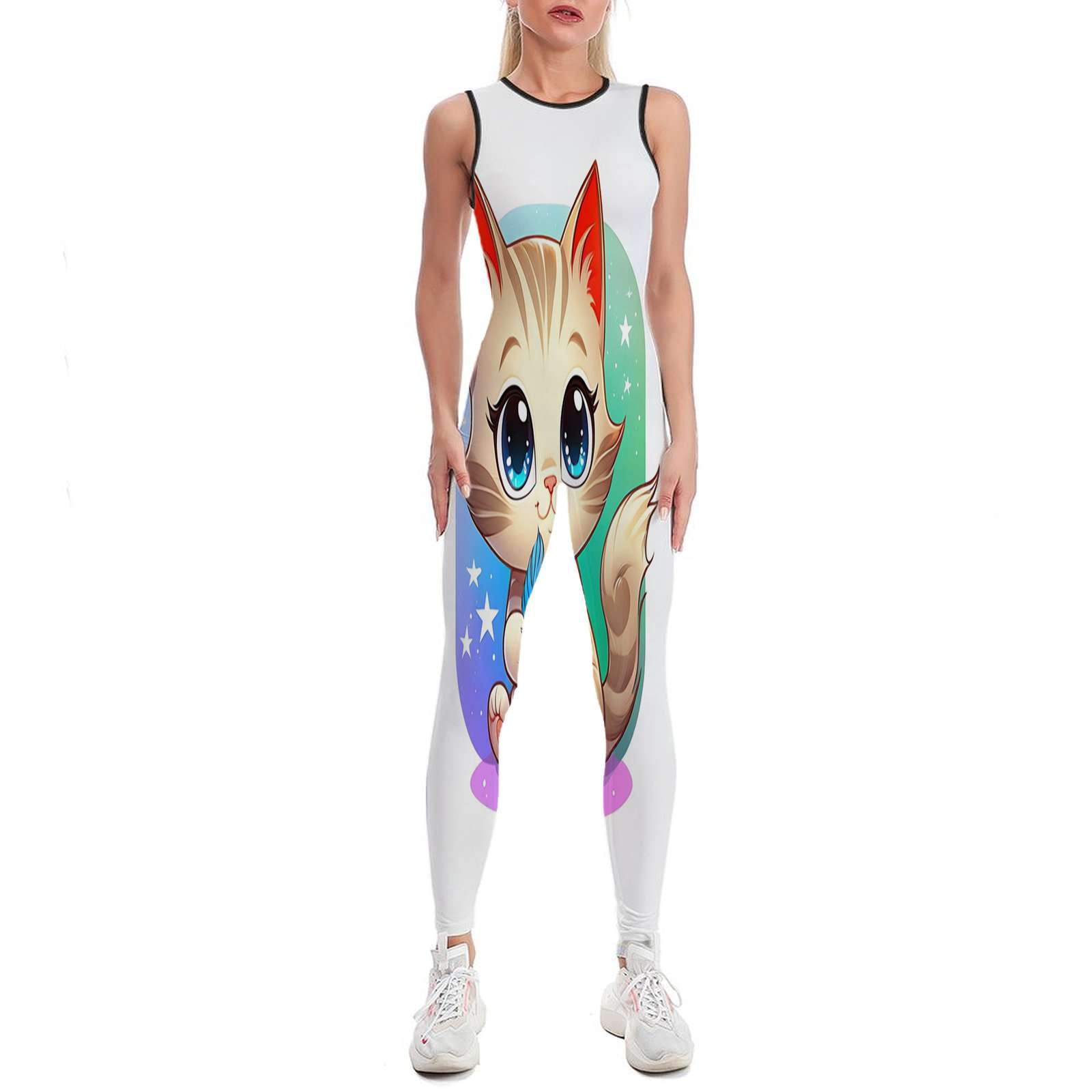 Cute Cat Holding Fish Women's One Piece Yoga Jumpsuits Leggings ...