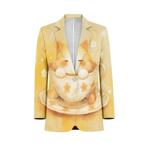 Cute Cat In A Tea Cup Customized Men's Suits full man Shawl Collar ...